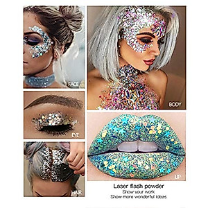 GL-Turelifes Mermaid Sequins Chunky Glitter Liquid Eyeshadow Glitter Body Gel Festival Glitter Cosmetic Face Hair Nails Makeup Long Lasting Sparkling 30g (#09 White)