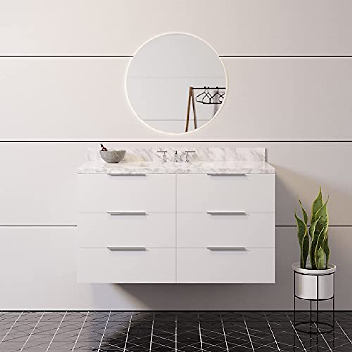 Kitchen Bath Collection Oslo 42-inch Floating Bathroom Vanity (Carrara/White): Includes White Cabinet with Authentic Italian Carrara Marble Countertop and White Ceramic Sink