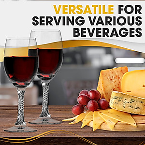 BERKWARE Premium Wine Glasses Set of 2 - Crystal Long Stem Wine Glass with Silver Rhinestone Stem Design - 12 oz