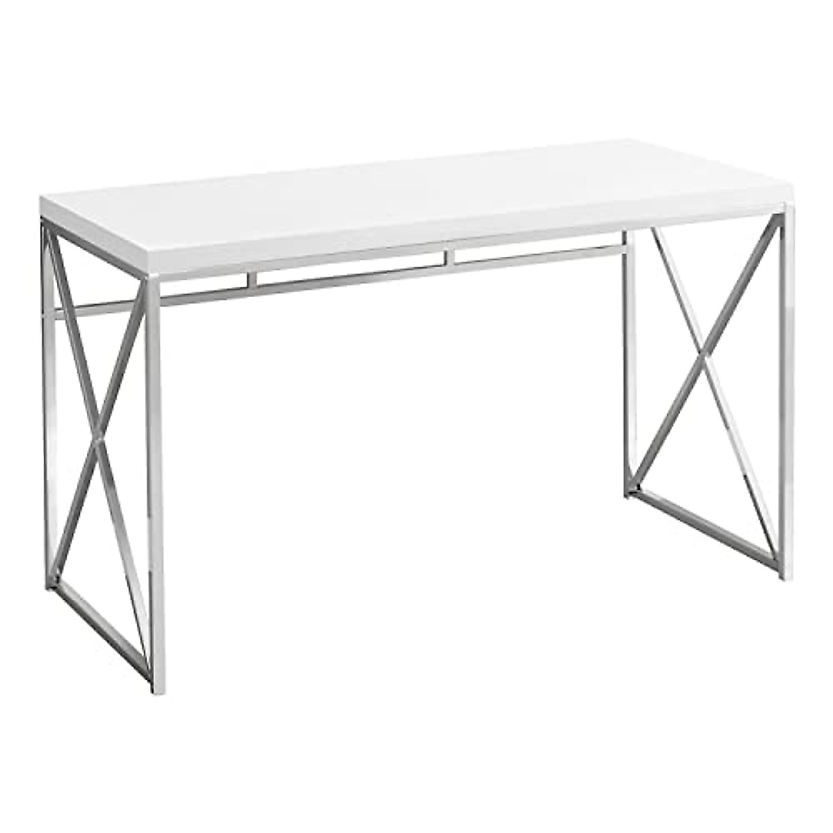 Monarch Specialties 7205 Computer Desk, Home Office, Laptop, Work, Laminate, Contemporary, Modern Desk-48 L Glossy White Chrome Metal, 47.25" L x 23.75" W x 29.75" H