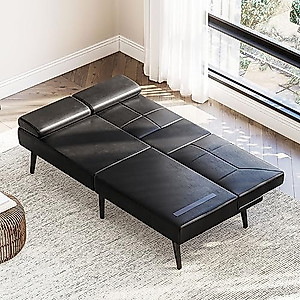 BELLEZE Futon Sofa Bed, Comfy Couch Convertible Sofa Bed with 2 USB Ports, Removable Armrests and Adjustable Backrest, Modern Loveseat Sofa for Living Room, Small Space - Madison (Black Faux Leather)