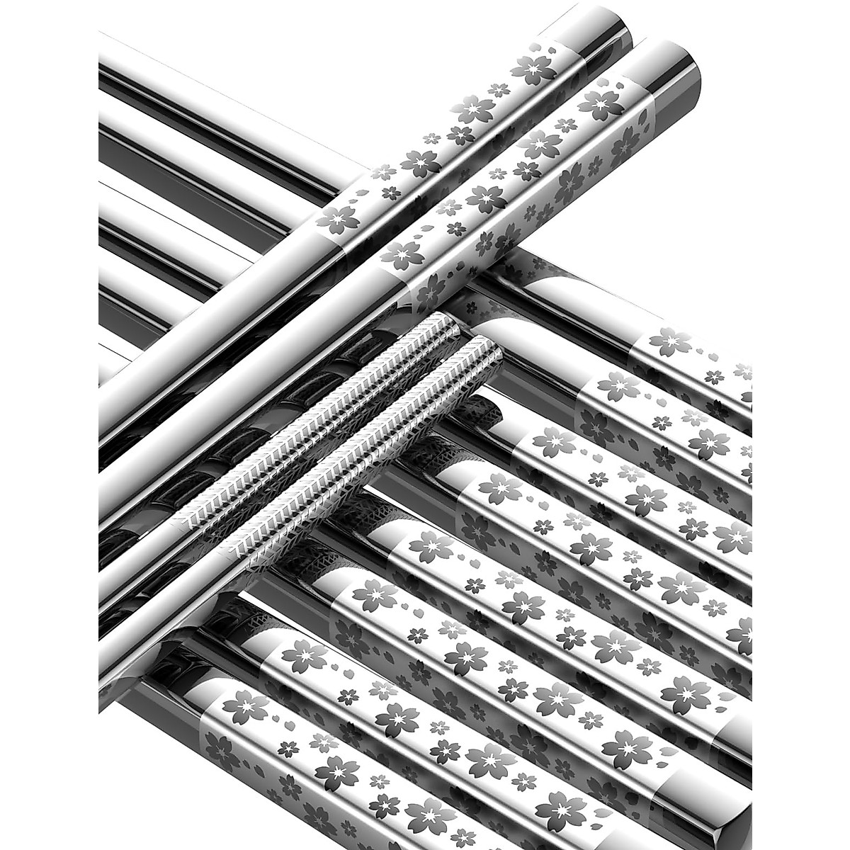 FOFAYU 5 Pairs Metal Chopsticks Reusable 18/8 stainless steel Chopsticks Japanese Style Dishwasher Safe Lightweight Non-Slip Chop Sticks 9 1/4 Inches Present Set