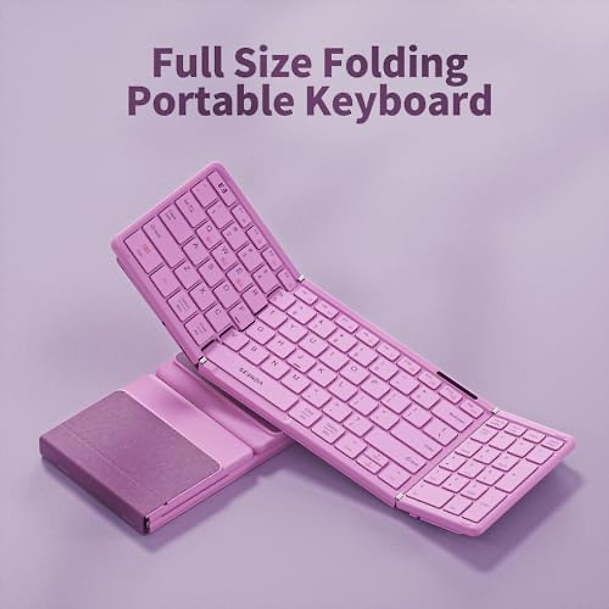 seenda Foldable Bluetooth Keyboard for Travel, Portable Wireless Folding Keyboard with Number Pad, Full-Size Rechargeable Keyboard for Laptop Tablet PC Mac Windows iOS Android - Purple Pink
