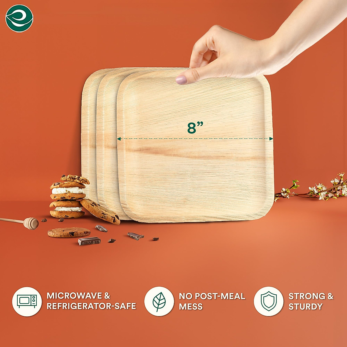 ECO SOUL Compostable 8 Inch Palm Leaf Square Plates (20 Count) Like Bamboo Plates | Biodegradable | Eco-Friendly, Microwave & Oven Safe