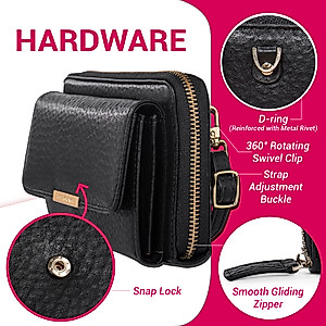 katloo Leather Crossbody Cell Phone Purse for Women, Small Crossbody Bags Ladies Clutch Wallet Shoulder Handbag with Credit Card Slot Adjustable Strap (Black)