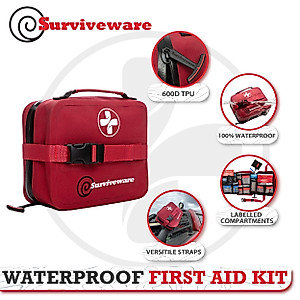 Surviveware Waterproof Premium First Aid Kit for Travel Camping Gear, Survival Kits, Home Essentials and Outdoor Emergencies - Large 200 Piece