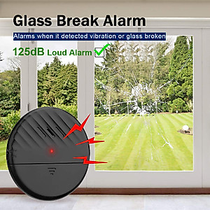 WSDCAM Window Alarm Glass Break Sensor Alarm 125dB Ultra-Slim Glass Break Detector Anti-Theft Vibration Sensor Alarm for Home Door and Window Security - 4 Pack - Black