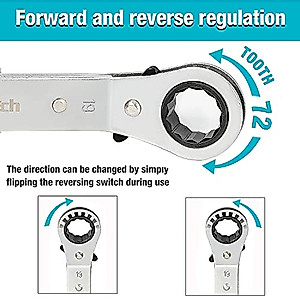 DURATECH 5 Pc Double Offset Box End Reversible Ratcheting Wrench Set Metric, Heavy-duty, Matte Chrome Plated, Ratchet Spanner Crooked for Narrow Spaces (6x8mm, 10x12mm, 13x14mm, 15x17mm, 19x21mm)