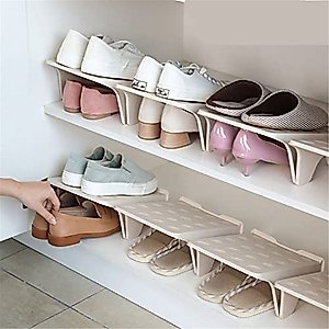 ASkinds 6 Pack Shoe Stacker Slots Space Saver, Double Layer Stack Shoe Racks, Increase Space by 200% Shoe Stackers for Home Closet Organization(Apricot)