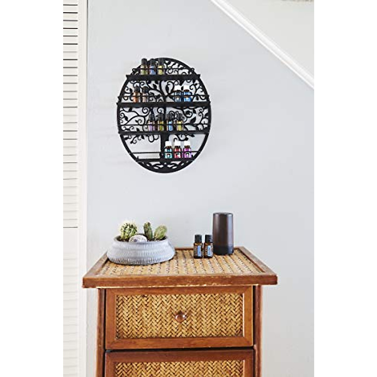 SoCal Buttercup Essential Oils & Nail Polish Organizer - Display Holder Storage Shelf from Oval Black with Tree Silhouette - Wall Mounted Round Rack Oil Bottle Storage (Black)