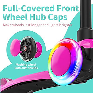 BELEEV Scooters for Kids 3 Wheel Kick Scooter for Toddlers Girls Boys, 4 Adjustable Height, Lean to Steer, Light up Wheels, Extra-Wide Board for Children Ages 3-12 (Black Pink)