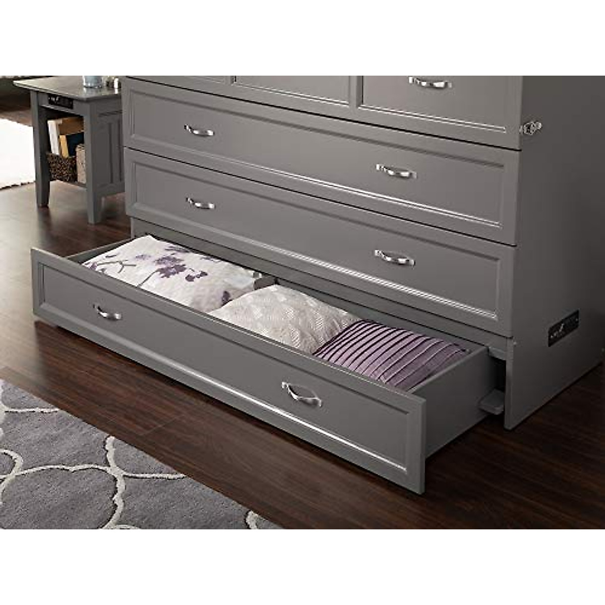 AFI Deerfield Murphy Bed Chest with Charging Station, Queen, Grey