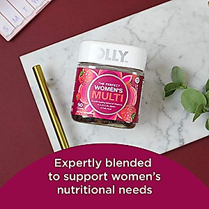 OLLY Women's Multivitamin Gummy, Vitamins A, D, C, E, Biotin, Folic Acid, Chewable Supplement, Berry Flavor, 90-Day Supply - 180 Count