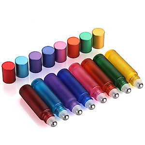 Elfenstall 8Pcs 10ml 1/3oz High-grade Colorful Frosted Roll on Bottles Thick Glass Massage Roller Bottles Tube Vials Containers for Essential Oils Aromatherapy Perfumes Lip Balms 1pc 3ml Dropper