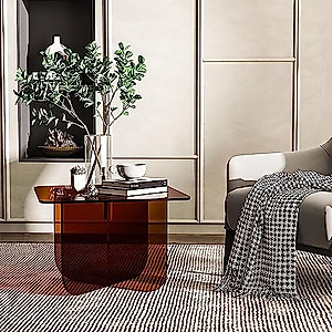 Casa Di Lumo Acrylic Coffee Table, 20" L x 20" W x 16" H, Transparent Colorful Coffee Table, Small Acrylic Clear Side Table, Modern Tempered Living Room Table Rounded Edges (Orange)