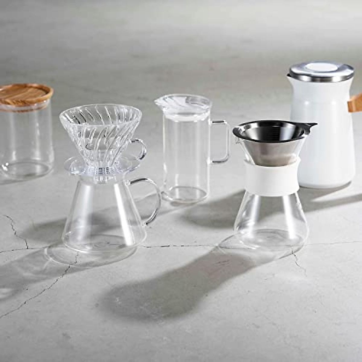 Hario "Simply Glass V60 Pour Over Set with Glass Server, Scoop and Filters, Size 02, Clear