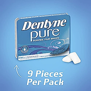 Dentyne Pure Mint with Herbal Accents Sugar Free Gum, 10 Packs of 9 Pieces (90 Total Pieces)