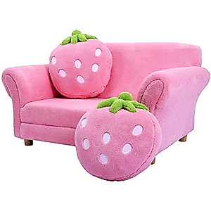 GLACER Kids Sofa with 2 Pillows, Pink Toddler Couch with Wooden Frame and Coral Fleece Surface, Toddler Lounge Bed 2 in 1, Baby Sofa Chair Children Armchair for Girls