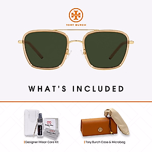 Tory Burch TY6090 330871 53MM Shiny Gold/Plastic Lens Transparent Camel Square Sunglasses for Women + BUNDLE With Designer iWear Eyewear Kit