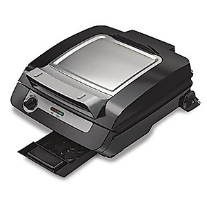 Hamilton Beach 4-in-1 Indoor Grill & Electric Griddle Combo with Bacon Cooker, Opens Flat to Double Cooking Surface, Removable Nonstick Plates, Black & Silver (25601)