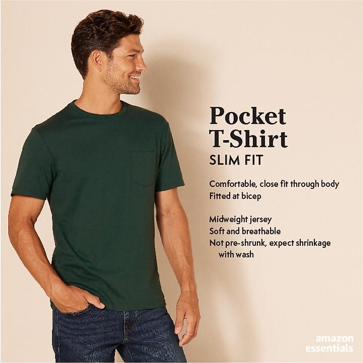 Amazon Essentials Men's Slim-Fit Short-Sleeve Crewneck T-Shirt, Pack of 2, Washed Black, Large