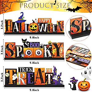 3 Pieces Halloween Table Decorations Pumpkin Table Centerpiece Boo Spooky Wood Sign Trick or Treat Witch Hat Table Decor for Halloween Table Party Living Room Kitchen Office Bar Decorations