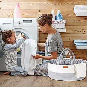 Meilleur Baby Diaper Caddy Organizer: Cotton Rope Diaper Caddy for Baby Girl & Baby Boy - large diaper caddy basket for Changing Table & Car - Baby Caddy with Removable Inserts - Portable Baby Basket