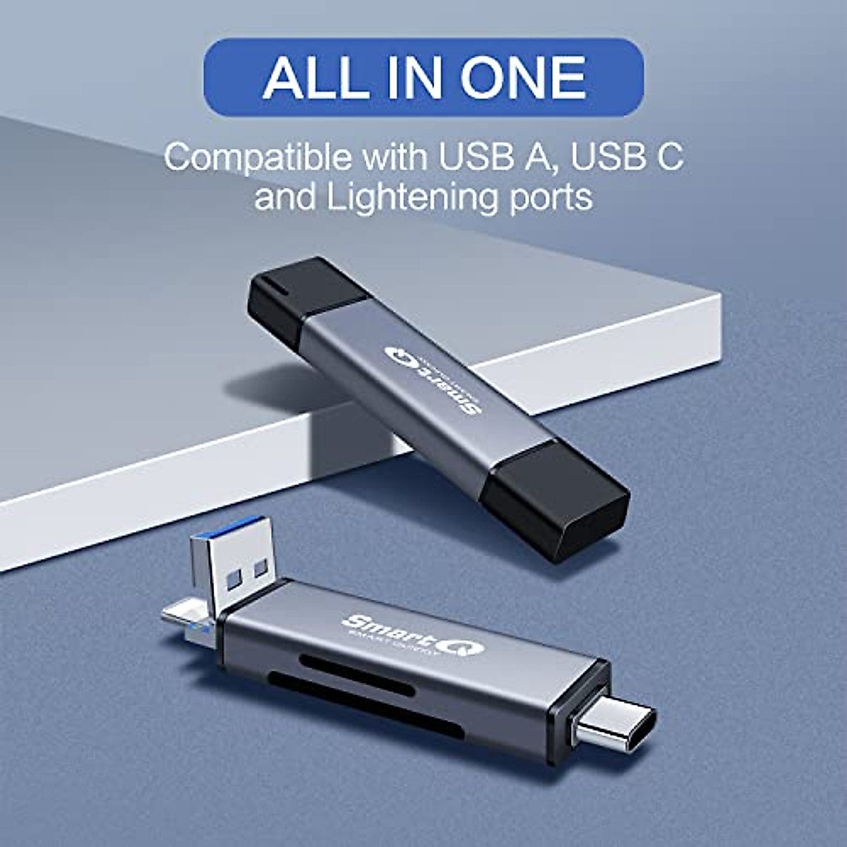 SmartQ C350TL SD Card Reader for iPhone/Android, USB C 3.0, and USB A 2.0 Super Speed Memory Card Adapter for PC, Laptop, Mac, Supports Micro SD/SD/SDHC/SCXC