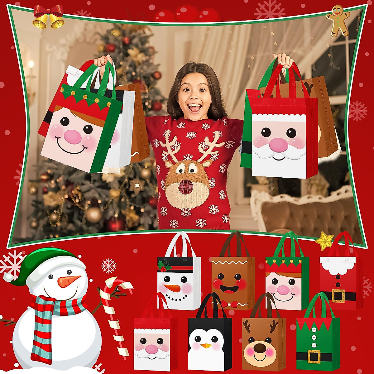 Clysee 24 Pcs Christmas Gift Bags with Handles 10 x 8 x 4 Inch Reusable Christmas Bags Multifunctional Non Woven Christmas Gift Doll Bags Wrapping Christmas Party Favors for Holiday Xmas Gifts