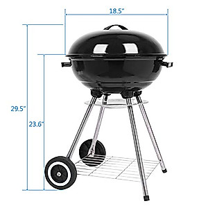 18 Inch Charcoal Stove Enamel (Cover Furnace Body) Side Wheel Diameter 15cm for Outdoor Picnic, Patio, Garden Backyard & Camping (Black)