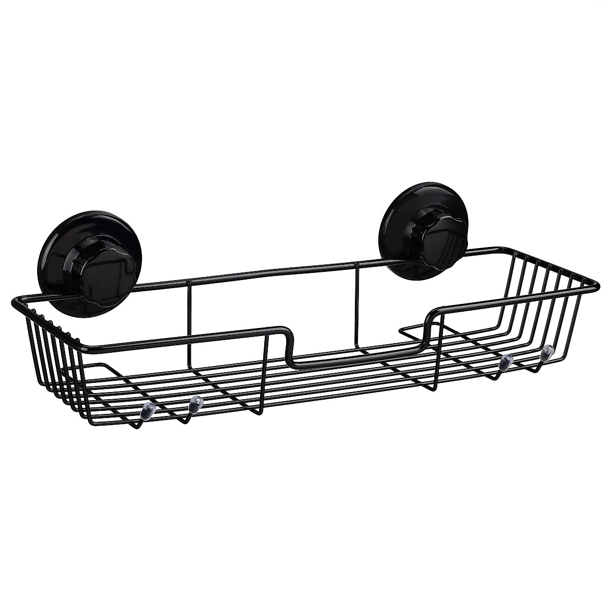 iPEGTOP Strong Suction Cup Shower Caddy Bath Shelf Storage, Combo Organizer Basket for Shampoo, Conditioner, Soap, Razor Bathroom Accessories - Rustproof Stainless Steel, Black