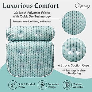 Lady McBath Bath Pillow - Luxury Bath Pillows for Tub Neck and Back Support - Powerful Suction Cups, Machine Washable Bathtub Accessory for Relaxation (Turquoise)
