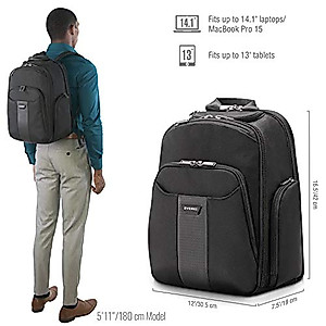 EVERKI Versa 2 Premium Business 14.1-Inch / MacBook Pro 15 Backpack, Ballistic Nylon, Travel Friendly (EKP127B) , Black