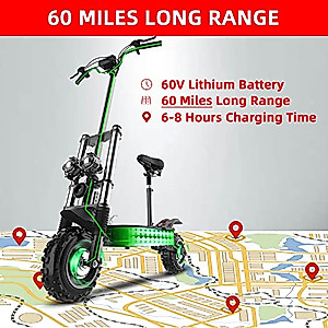 AJOOSOS X60 Electric Scooter, 60V 6000W Dual Motor, Electric Scooter Adults 50 MPH Fast Speed, 60 Miles Long Range, Hydraulic Damping, 11” Off-Road Tires, 400 LBS Weight Limit, Electric Kick Scooter