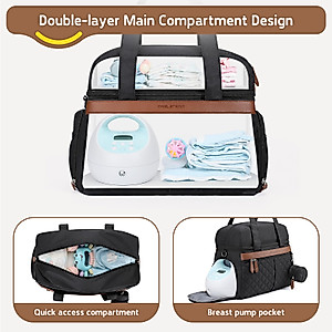 Breast Pump Bag, Diaper Bag Tote with 4 Cooler Pockets, Double-Layer Work Bag for Breastfeeding Mom fit 15'' Laptop