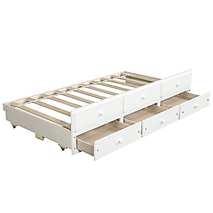 Rhomtree Twin Captain’s Bed Storage daybed with Trundle and Drawers for Kids Guests (White)