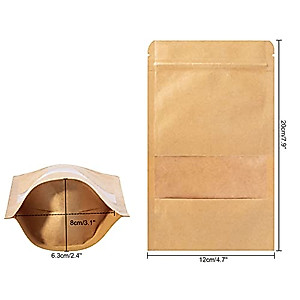 Katfort Stand Up Pouches 100pcs, 7.8''×4.6'' Resealable Bags for Small Business, Resealable Kraft Paper Bags with Window, Paper Bakery Bag for Small Business, Family, Company