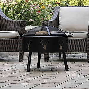 Blue Sky Outdoor Living WBFB29-MD 29” Round Barrel Wood Fire Pit with Steel Ring