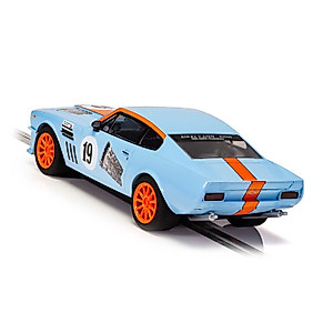 Scalextric Aston Martin V8 Gulf #19 Rikki Cann Racing 1:32 Slot Race Car C4209, Light Blue & Orange