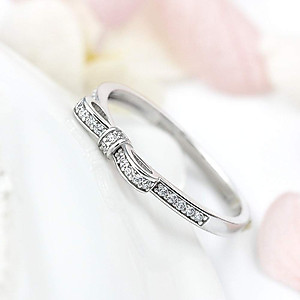 LGSY 925 Sterling Silver CZ Bow Rings for Women