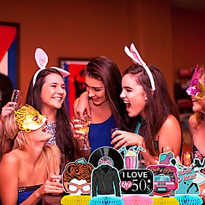 ZCPTZ 12 Pcs 1950's Rock and Roll Honeycomb Centerpieces 50's Party Decorations 50s Retro Table Toppers Table Centerpieces for 50's 60's Theme Music Party Supplies Favors