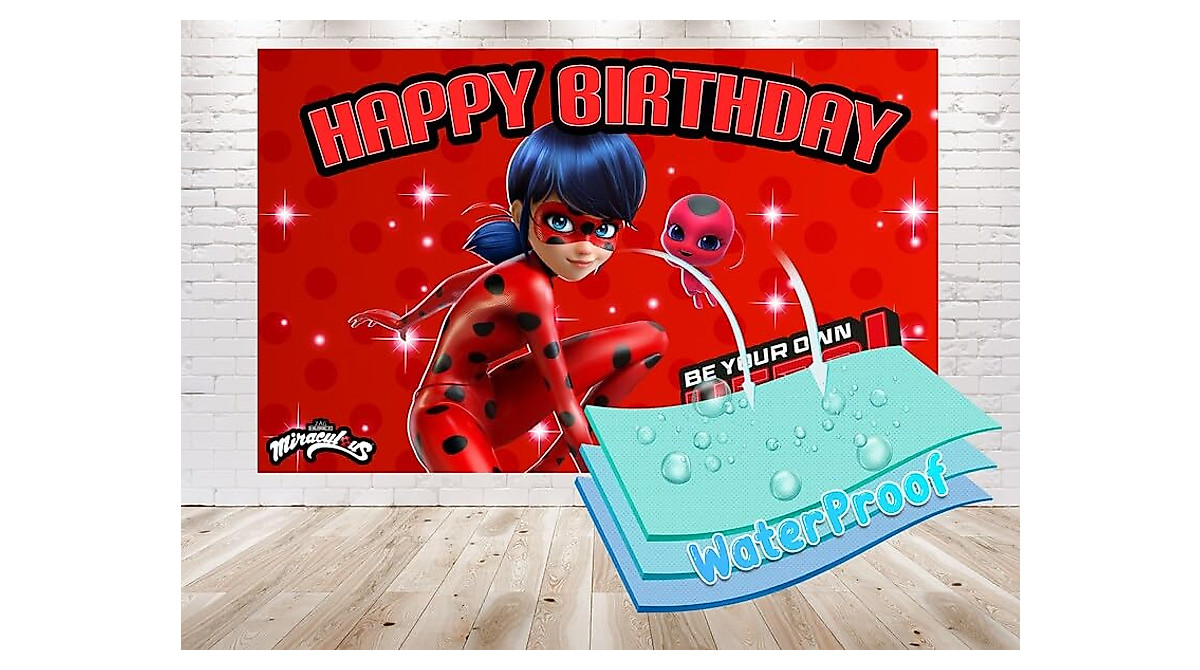 5x3 FT Miraculous Ladybug Backdrop for Birthday Parties