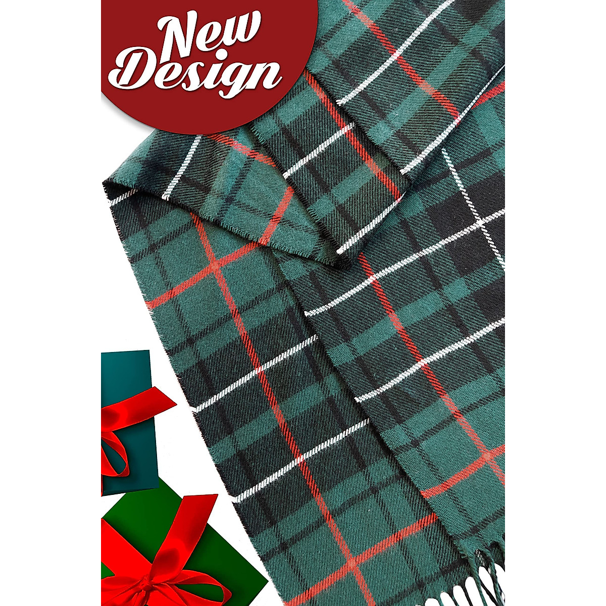 CALVIN & OLIVIA Cashmere Feel Scarf Soft Winter Soft Tartan Plaid Fashion Scottish Check Multi-Color Gift for Men Women Christmas Green Plaid