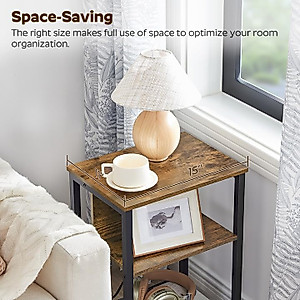 YATINEY Nightstands Set of 2, End Tables with Charging Station and Type C, Side Table with Open Storage Shelf, Bedside Table for Small Spaces, Rustic Brown and Black ET58L2BR