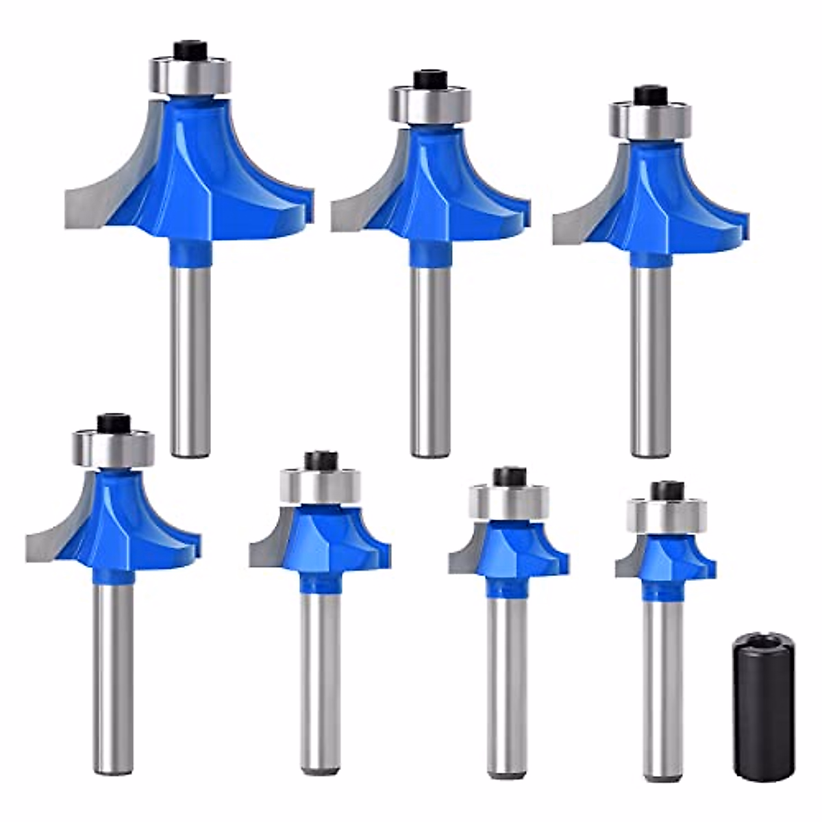 MEIGGTOOL 7Pcs 1/4"Inch Shanks Roundover Edging Router Bit Set,Round Radius: 1/2",3/8",5/16",1/4",7/32",3/16",1/8"