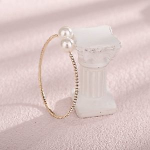 YERTTER Gold Full Rhinestone Crystal Pearl Open Bangle Bracelet Tennis Chain Cuff 1920s Pearl Cuff Bridal Bangle Bracelet Wedding Hand Chain Gift for Women Girls (Style A-Gold)