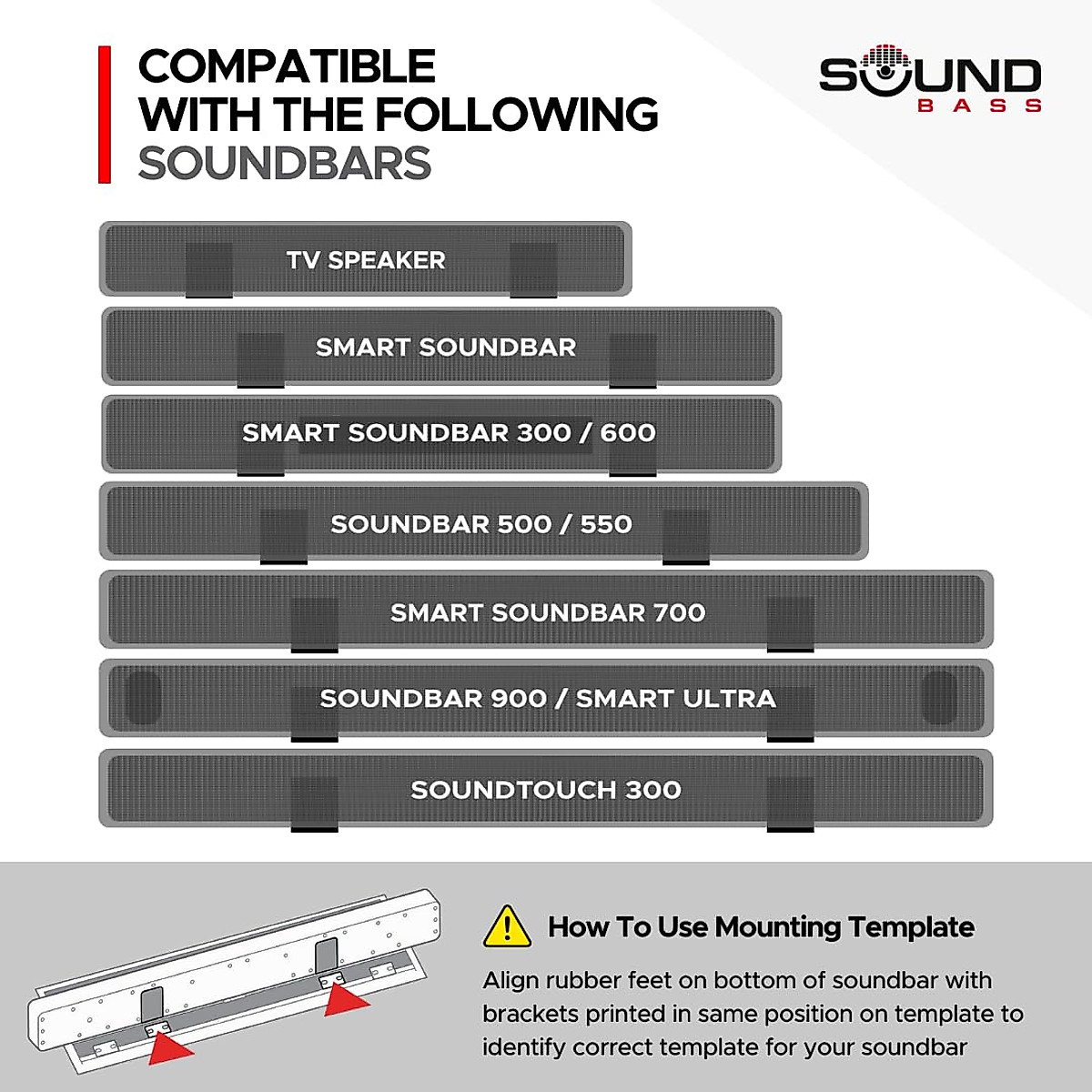 Universal Under TV Mount, White, Compatible with Bose Smart Soundbar 300/500/550/600/700/900/Ultra, TV Speaker, Soundtouch 300 - Invisible Once Fitted, Fast & Easy Way to Mount Your Sound Bar
