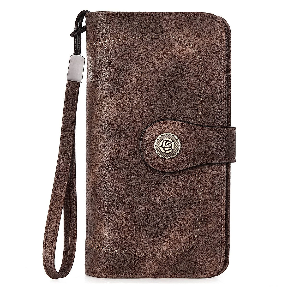 Telena Wallets for Women Large Capacity Zipper Wristlet Clutch Purse Coffee