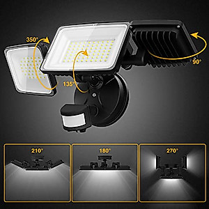 Onforu 100W LED Security Lights Motion Sensor Light Outdoor, 9000lm Super Bright Flood Light Motion Detector with 3 Head, IP65 Waterproof Exterior Floodlight, 6000K Wall Light for Entryway, Garage