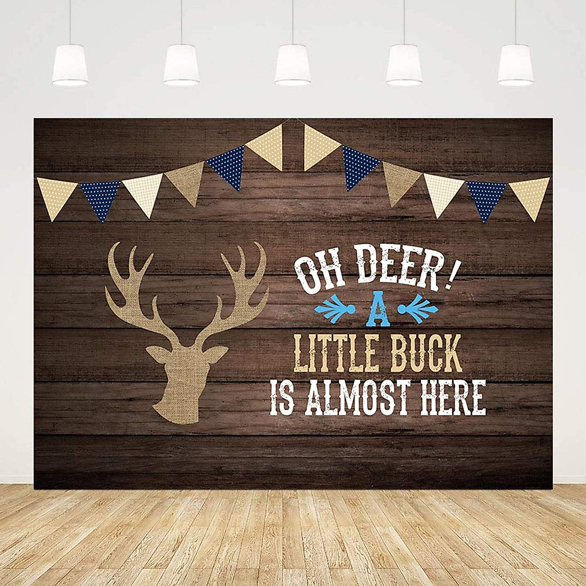 MEHOFOND 7x5ft Oh Deer Boy Baby Shower Gray Rustic Wood Backdrops Birthday Party Decoration A Little Buck is Almost Here Photography Background Deer Baby Shower Decor Cake Table Portrait Photo Props